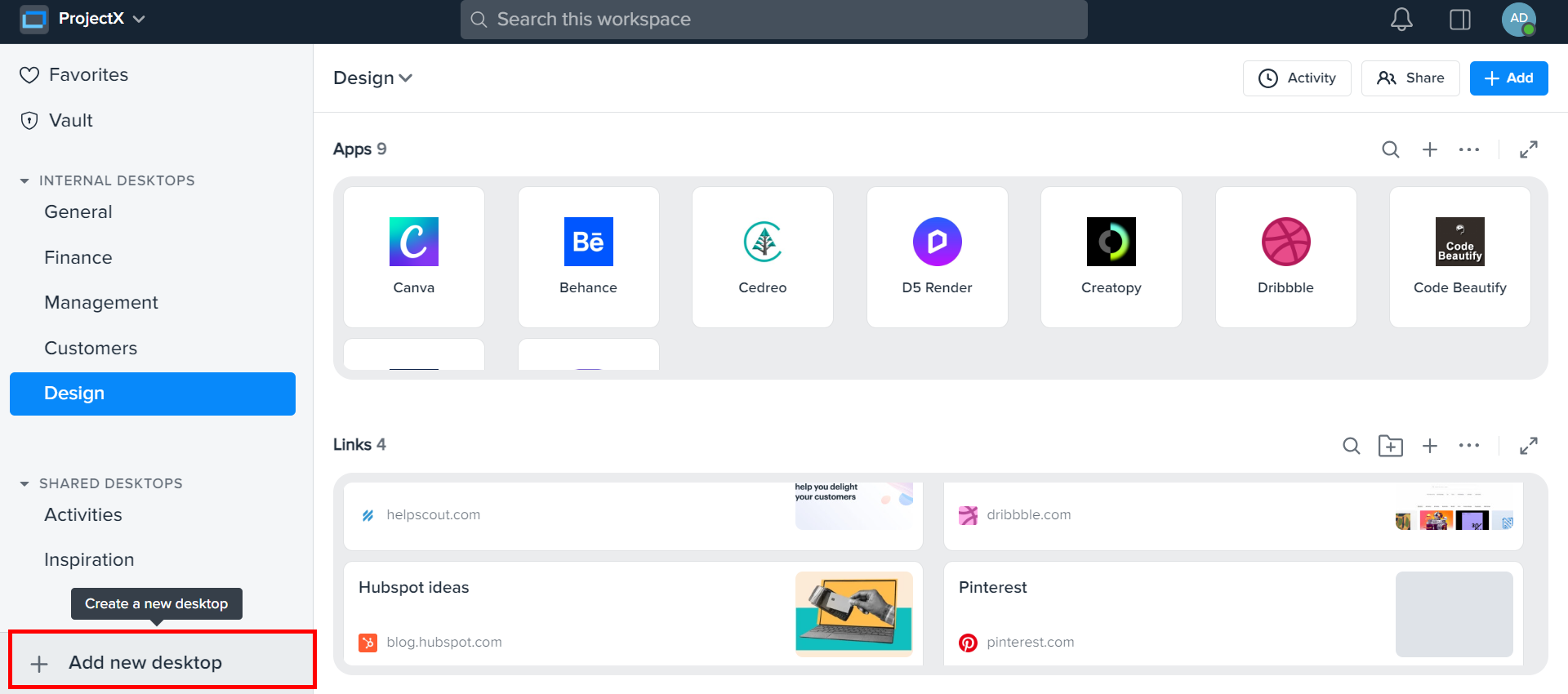 How to create internal desktop | Support | Webtop.com
